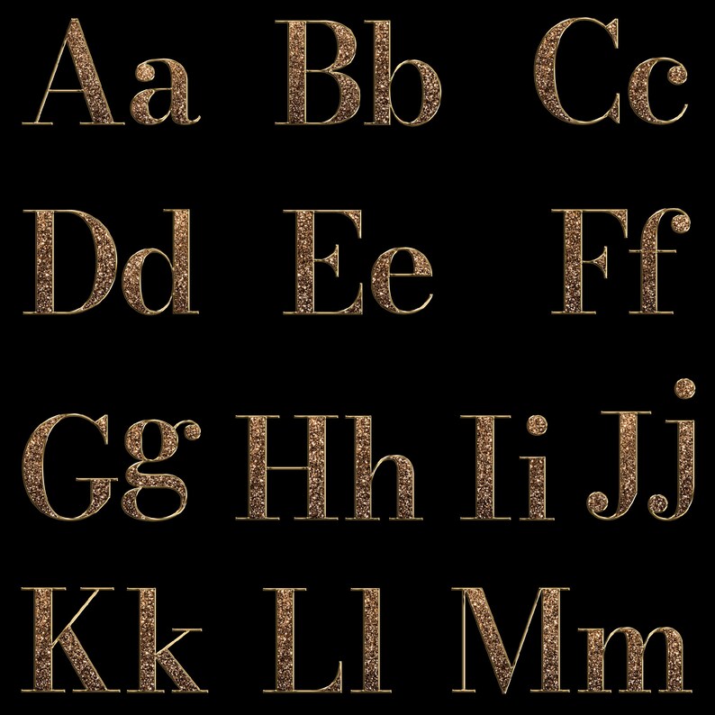 Gold Glitter Glam Alphabet Clipart, PNG Digital Clip Art, Bling ...