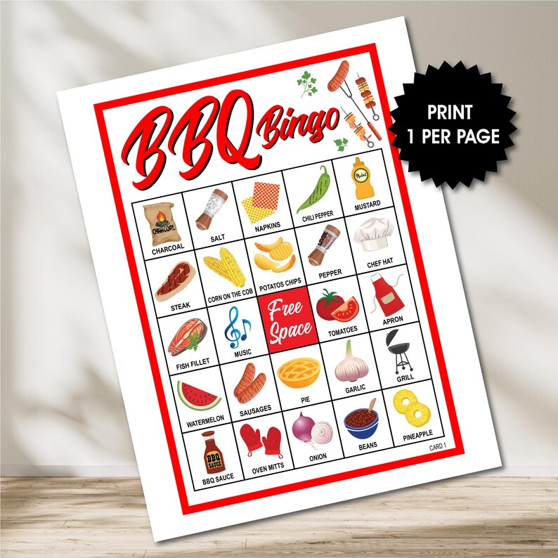 BBQ Bingo Game, 40 Unique Cards, Backyard Party (PDF) - Etsy