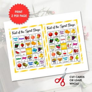 30 Fruit of the Spirit Bingo Cards, 1 or 2 per Page, Bible Game, Fruit ...