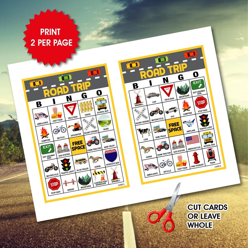 10 Road Trip Bingo Cards, Road Trip Bingo, Travel Theme Game, Kids ...