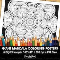 Giant Zendoodle Mandala Coloring Poster | Beautiful Coloring Gift for ...