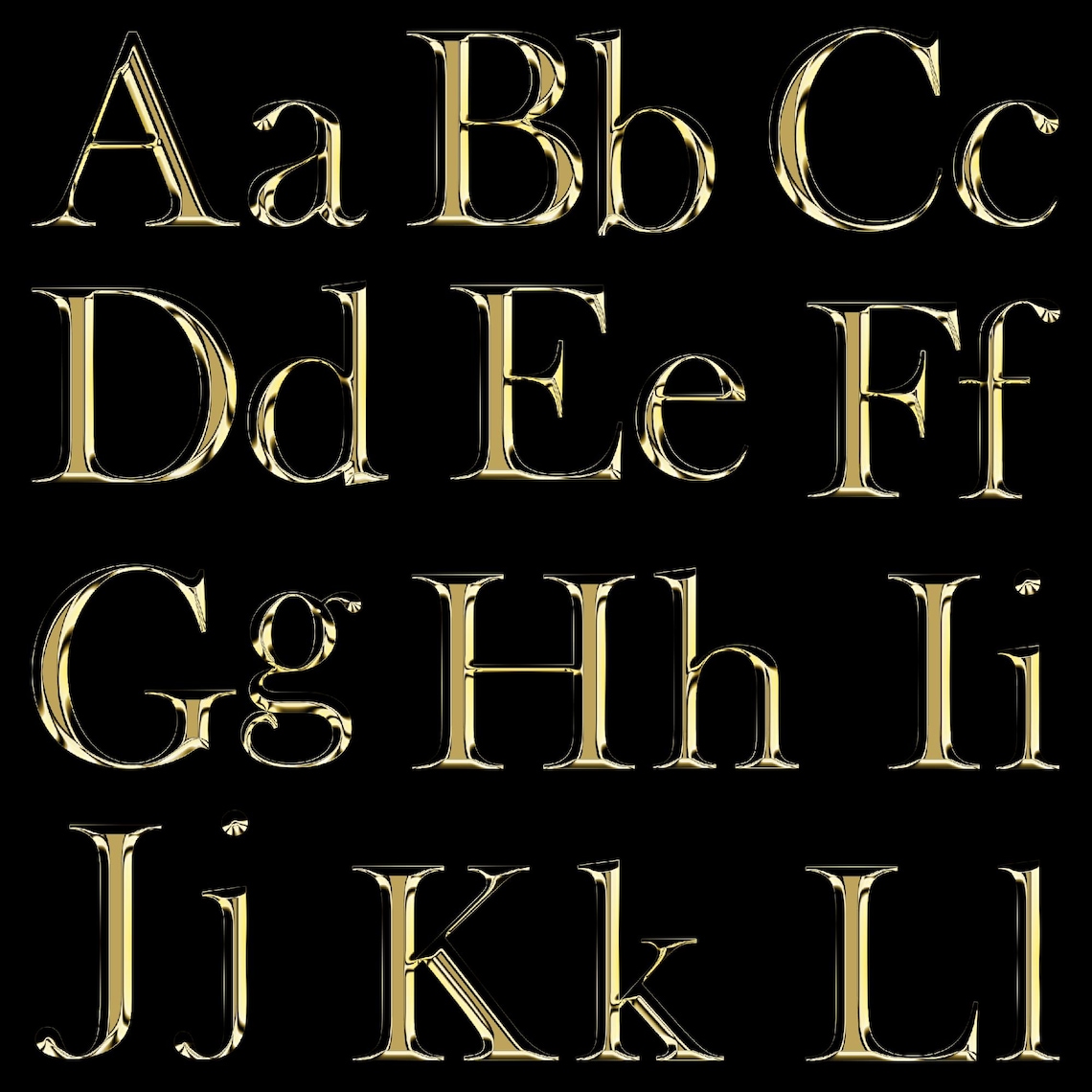 Gold Chrome Alphabet Clipart, High Shine PNG Letters (digital Download ...