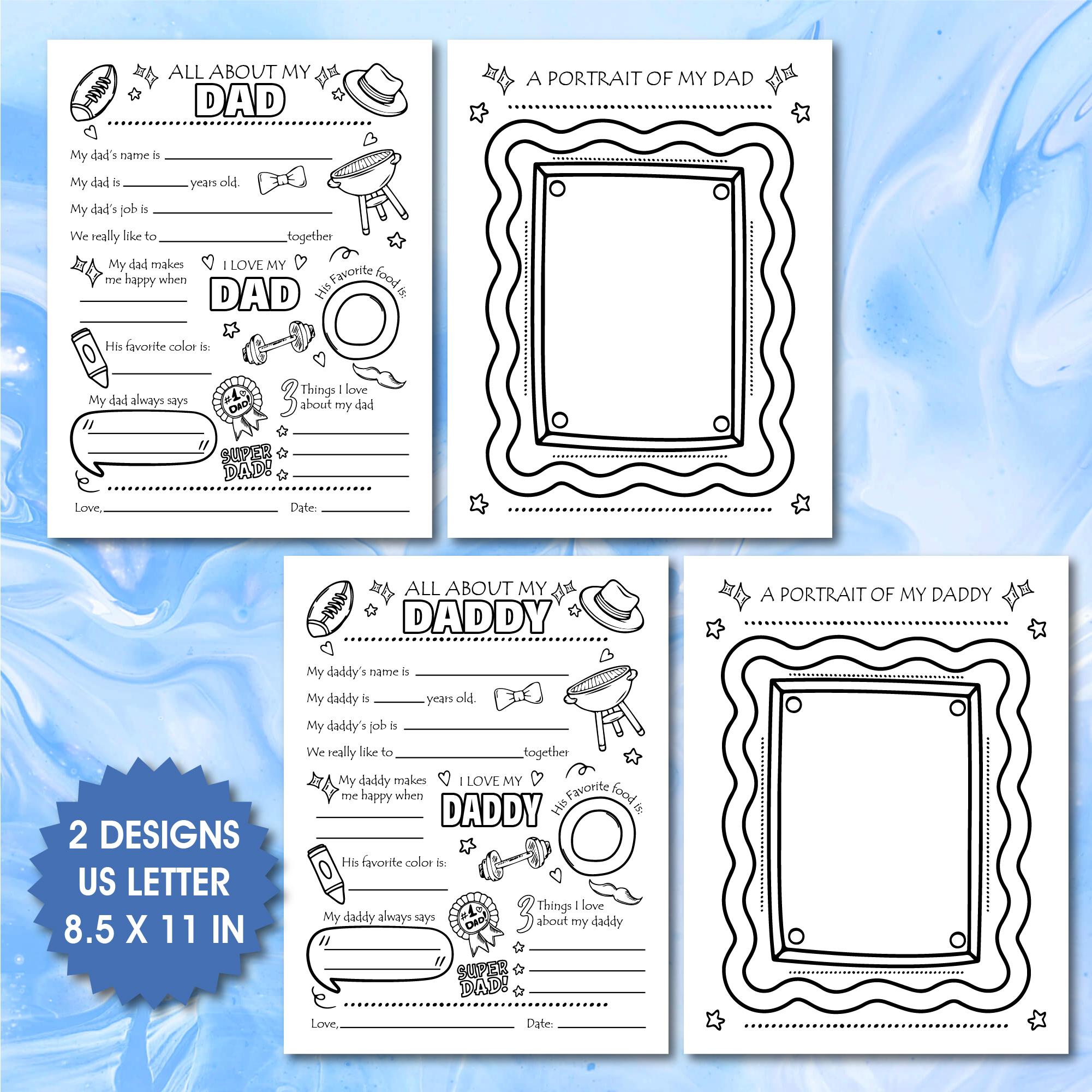 All About My Dad Worksheet, Father's Day Coloring Page, Printable Gift ...
