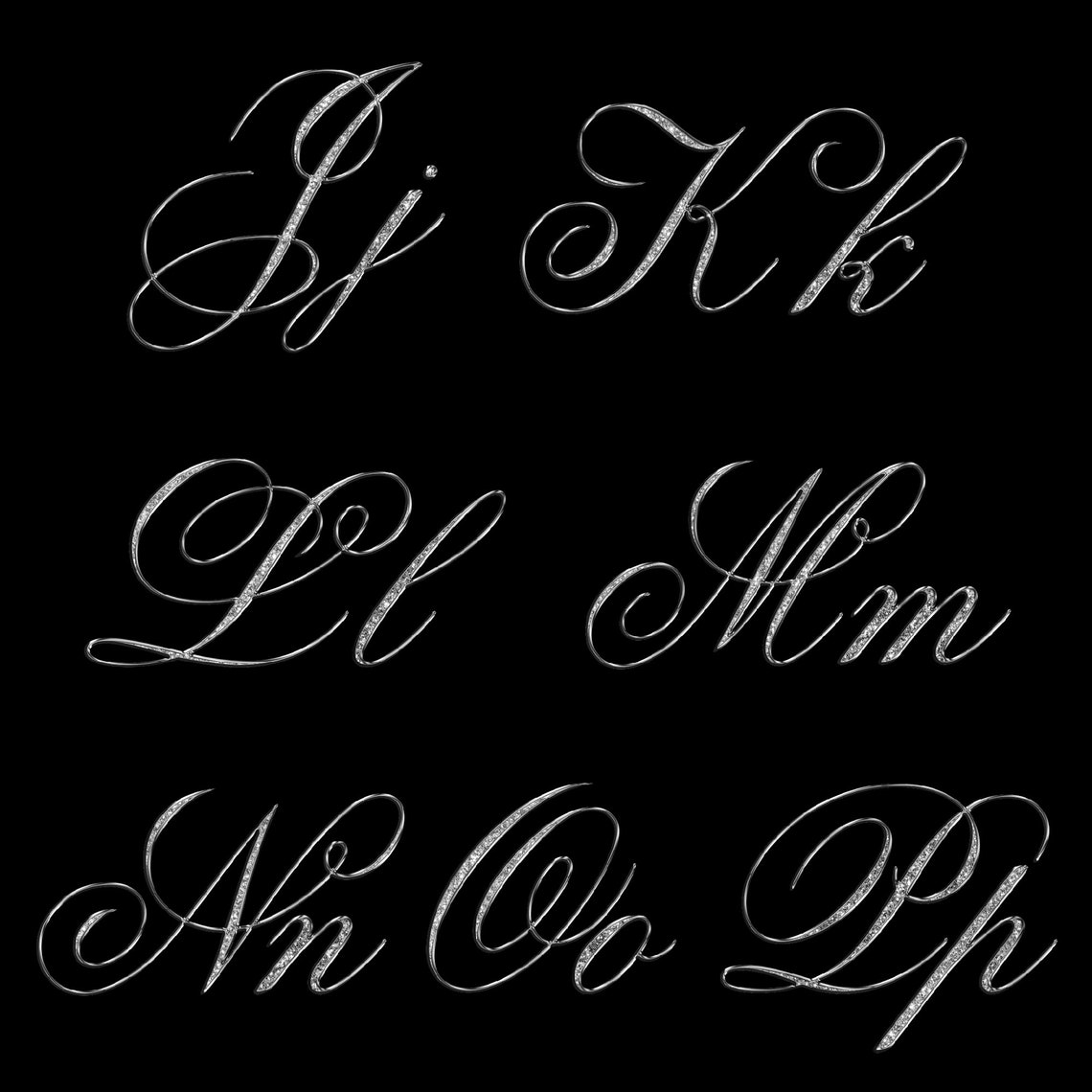 Silver Glitter Cursive Alphabet Clipart, PNG Clip Art, High Shine ...