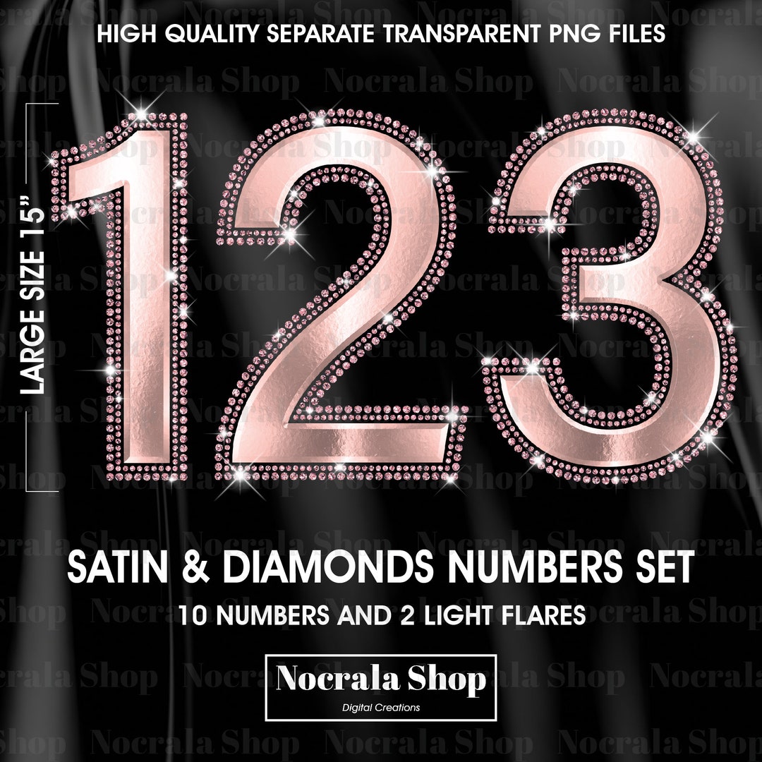 Pink Satin and Diamond Numbers Clipart, PNG Digital Clip Art, Pink ...
