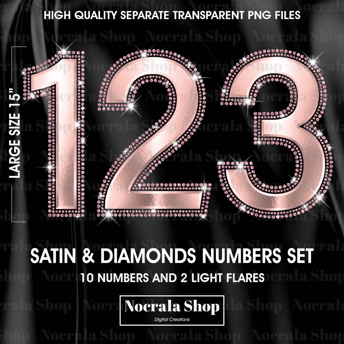 Pink Satin and Diamond Numbers Clipart, PNG Digital Clip Art, Pink ...