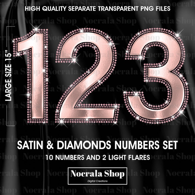Pink Satin and Diamond Numbers Clipart, PNG Digital Clip Art, Pink ...