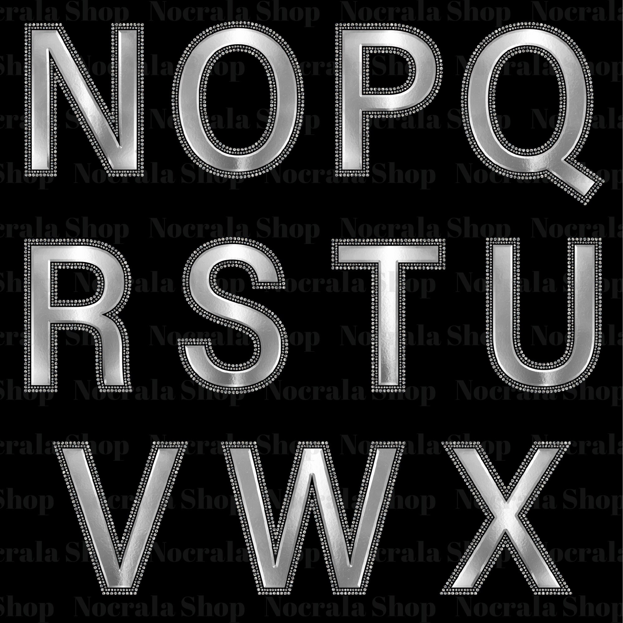 Silver Satin and Diamond Alphabet Clipart, PNG Digital Clipart, Silver ...