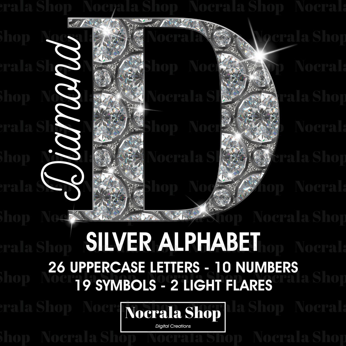 Silver Diamond Alphabet Clipart PNG Digital Clip Art Silver - Etsy