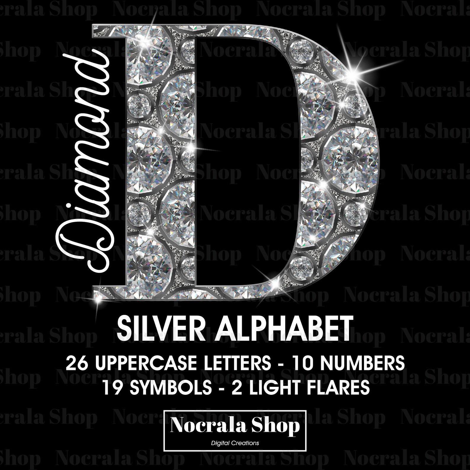 Silver Diamond Alphabet Clipart, PNG Digital Clip Art, Silver Diamond ...