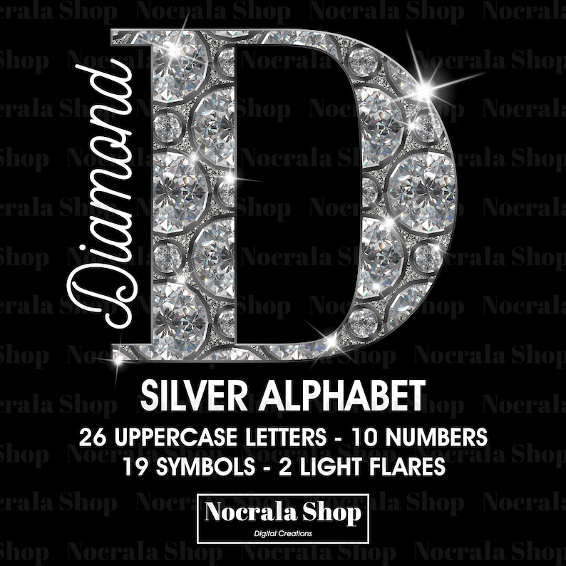 Silver Diamond Alphabet Clipart, PNG Digital Clip Art, Silver Diamond ...