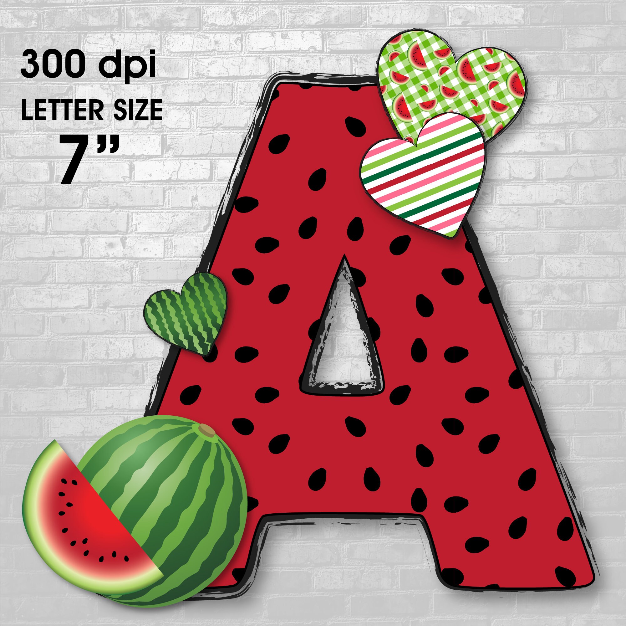 4 Watermelon Alphabets Clipart, PNG Digital Clip Art, Watermelon ...