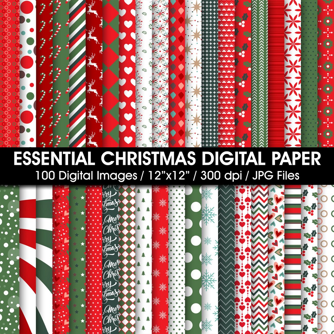 Essential Christmas Digital Paper, Christmas Backgrounds, Bundle Sheets ...
