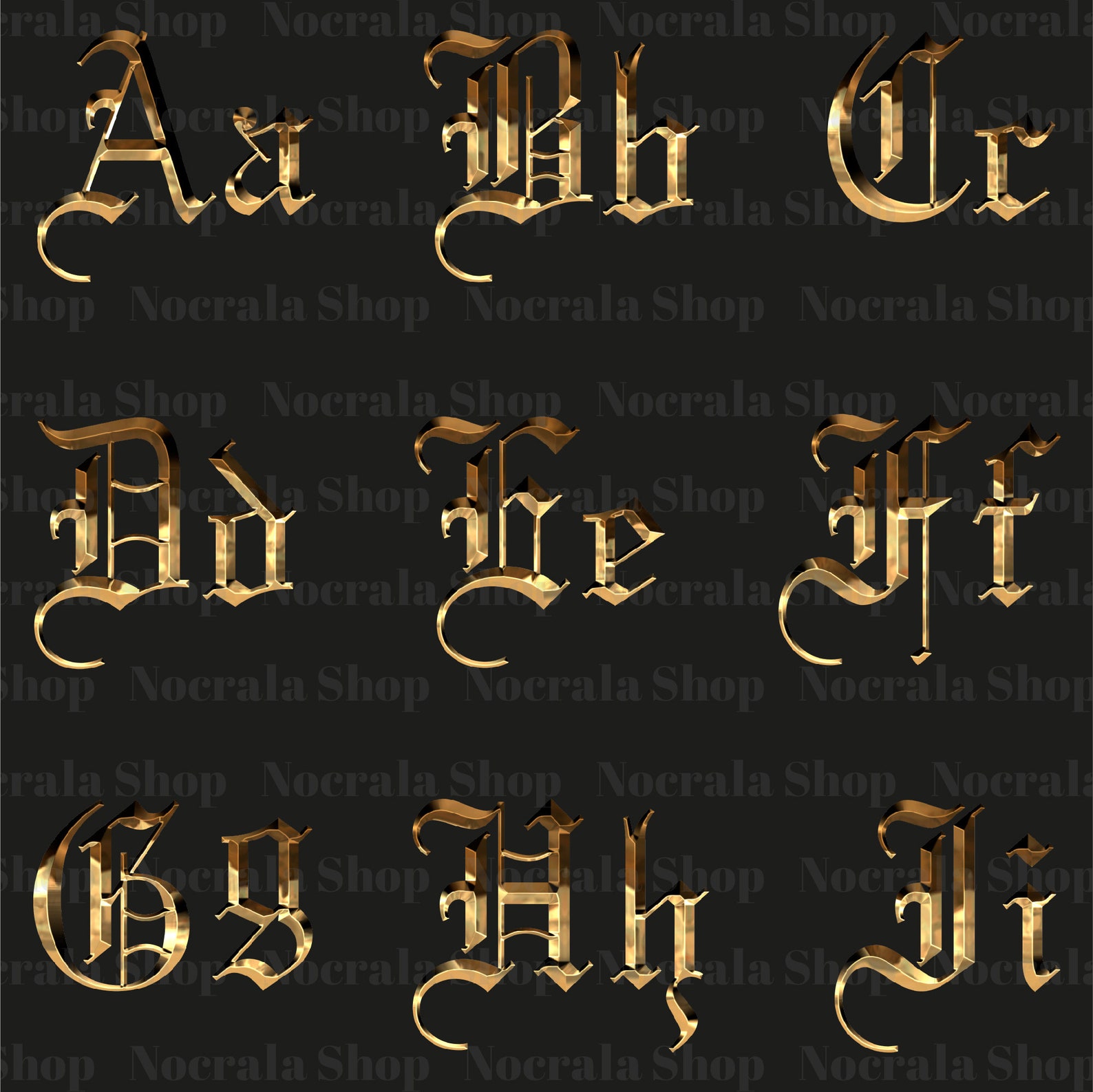 Gold Gothic Alphabet Clipart, PNG Digital Clip Art, Gold Gothic Letters ...