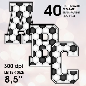 Soccer Alphabet Clipart, Sport Letters, Numbers, Symbols (PNG Digital ...