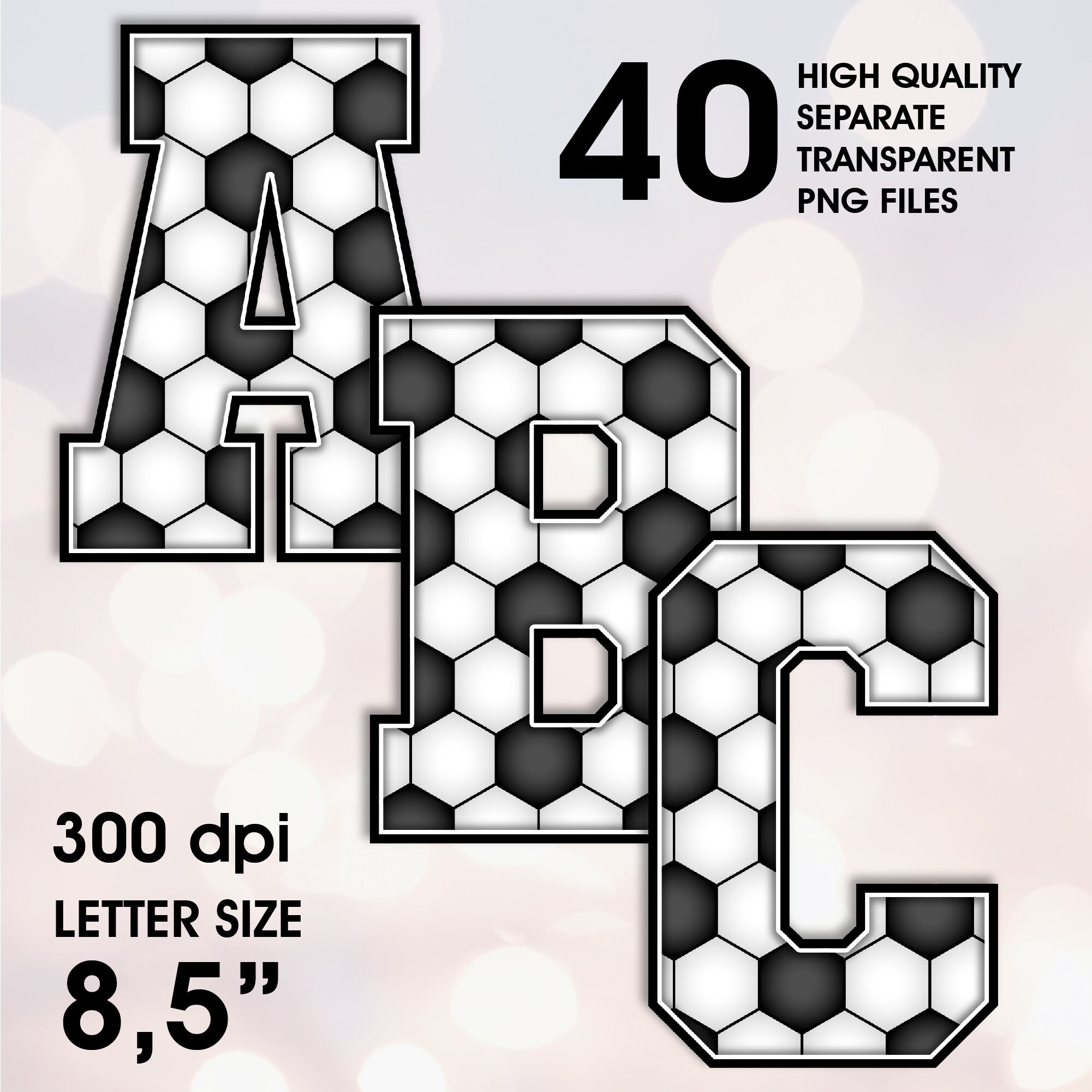 Soccer Alphabet Clipart, PNG Digital Clip Art, Soccer Letters, Sport ...