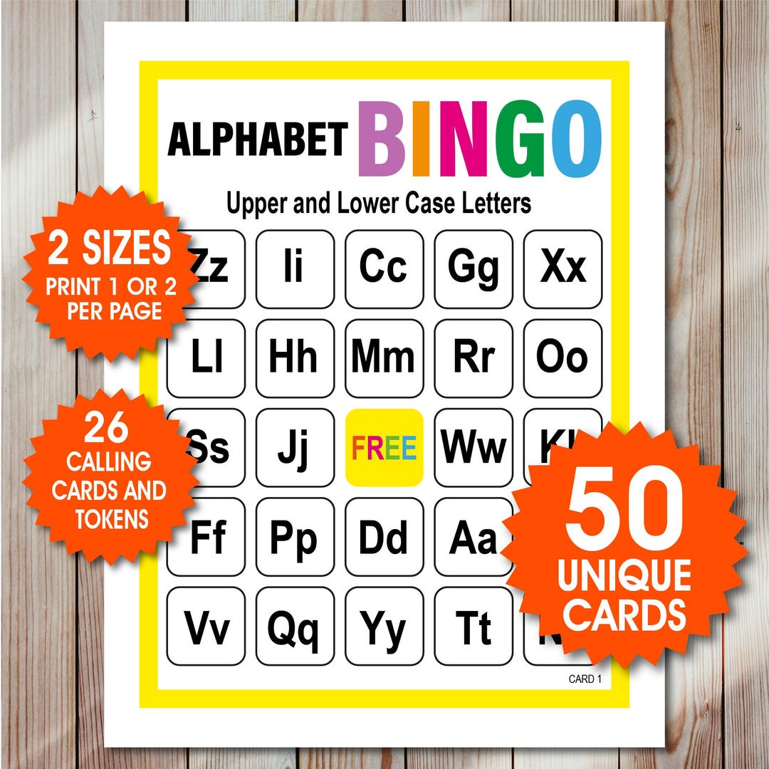 50 Alphabet Bingo Cards, Alphabet Worksheets, Preschool Classroom ...