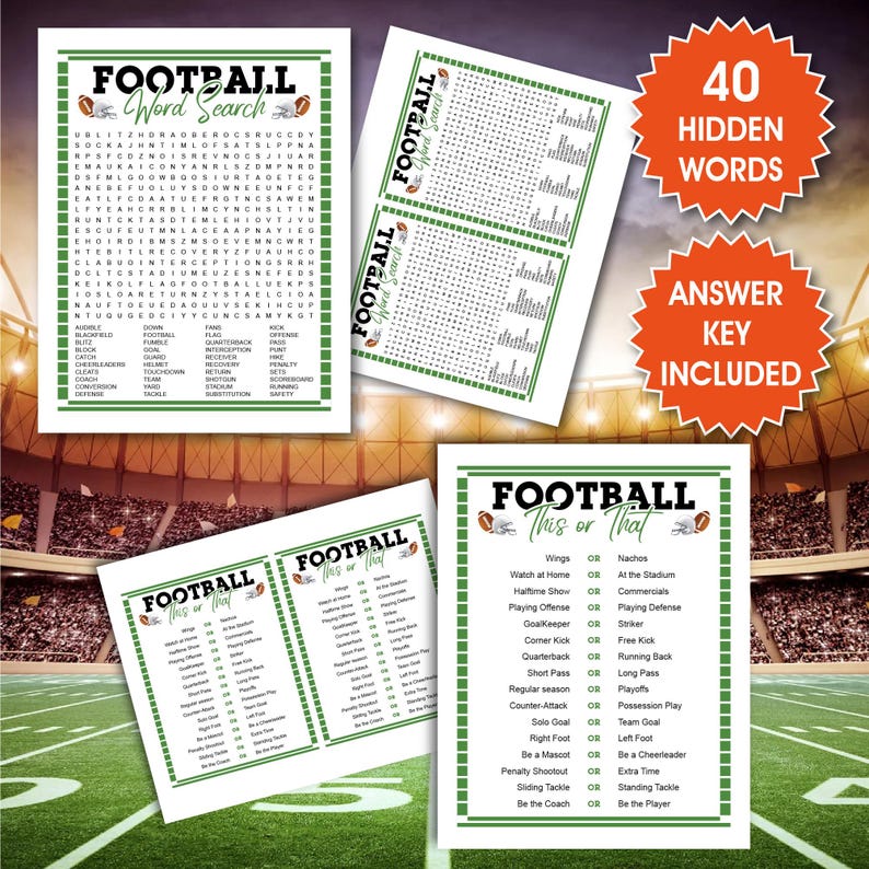 7 Printable Football Party Games for Kids & Adults, American Football ...