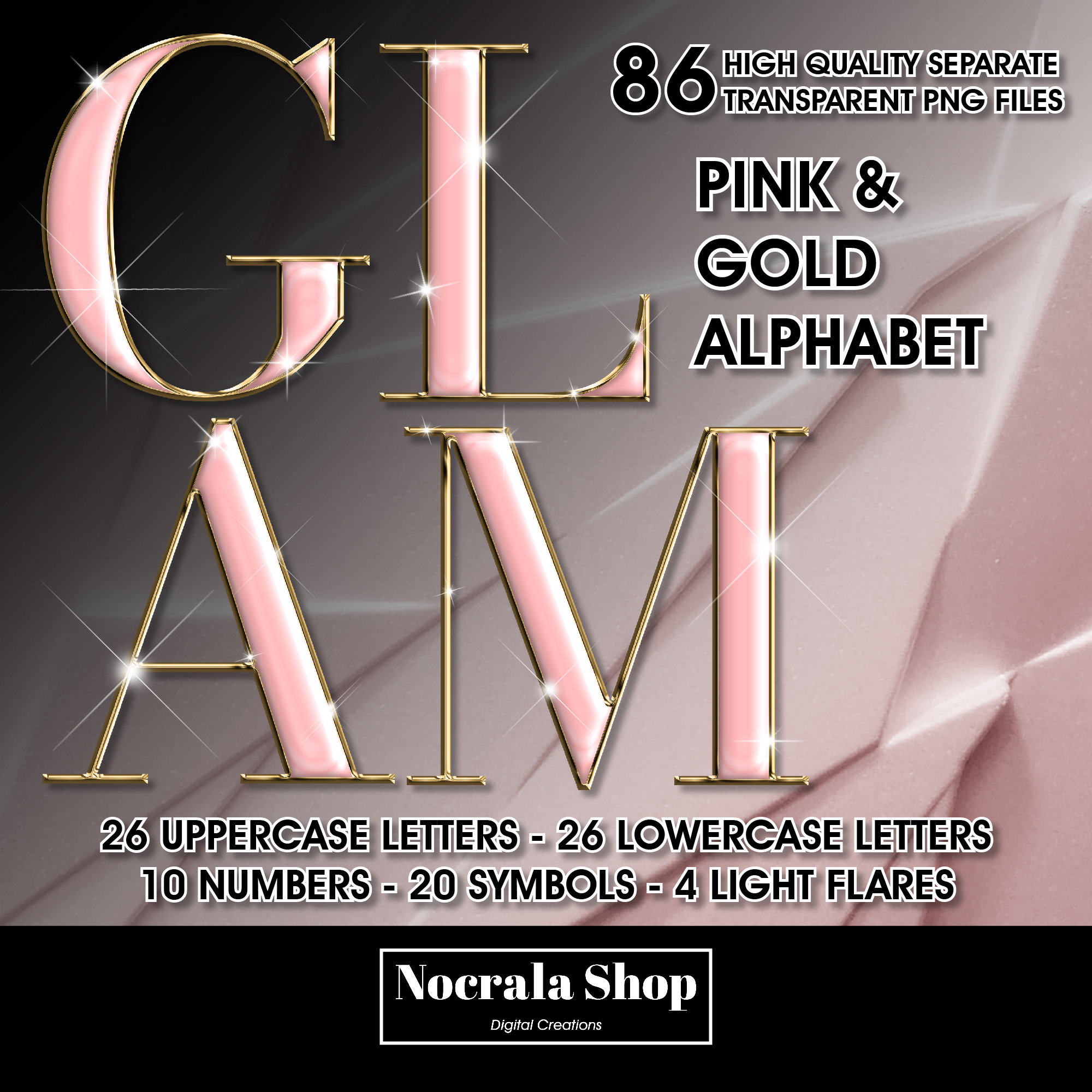 Baby Pink and Gold Glam Alphabet Clipart, PNG Digital Clip Art, Baby ...