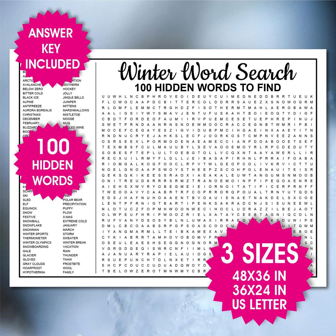 Giant Winter Word Search, Winter Fun Game, Printable Winter Word Search ...