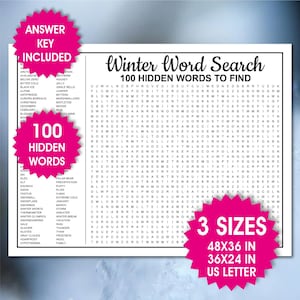 Giant Winter Word Search, Winter Fun Game, Printable Winter Word Search ...
