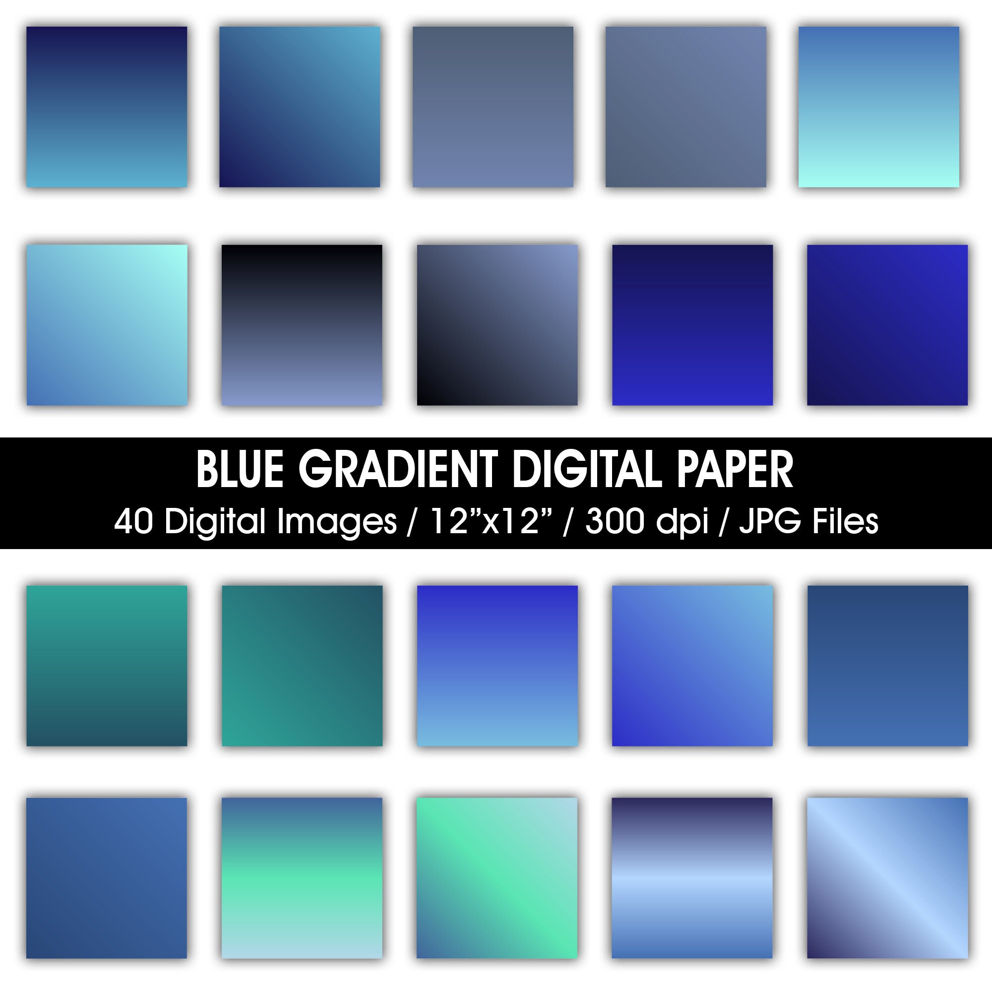 Blue Gradient Digital Paper, Blue Ombre Scrapbook Papers, Instant ...