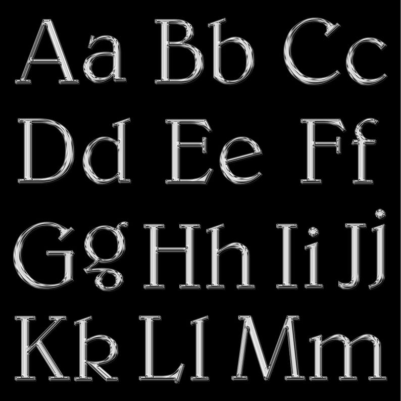 3D Silver Chrome Alphabet Clipart, High Shine Letters (PNG Digital ...
