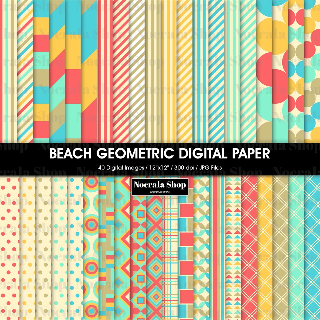Beach Geometric Digital Paper, Beach Colors Scrapbook Papers, Instant ...