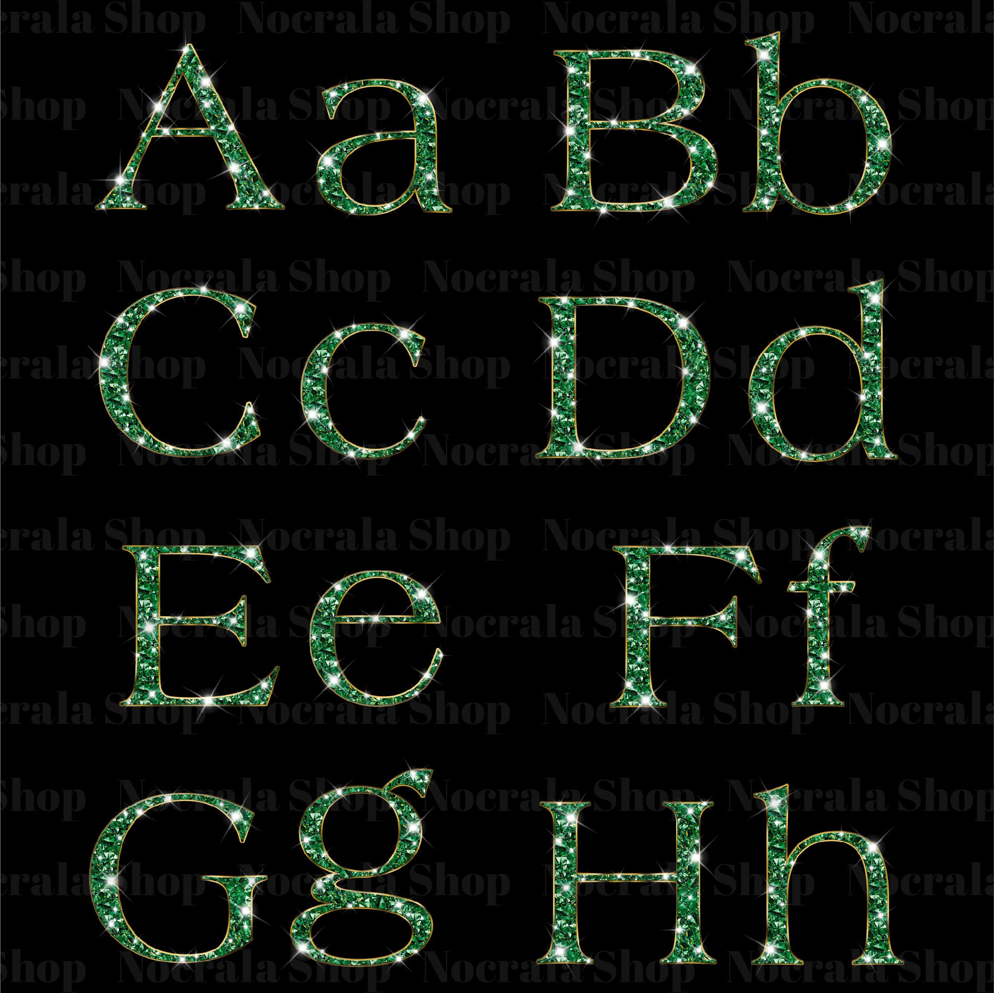 Green Diamond Alphabet Clipart PNG Digital Clip Art - Etsy