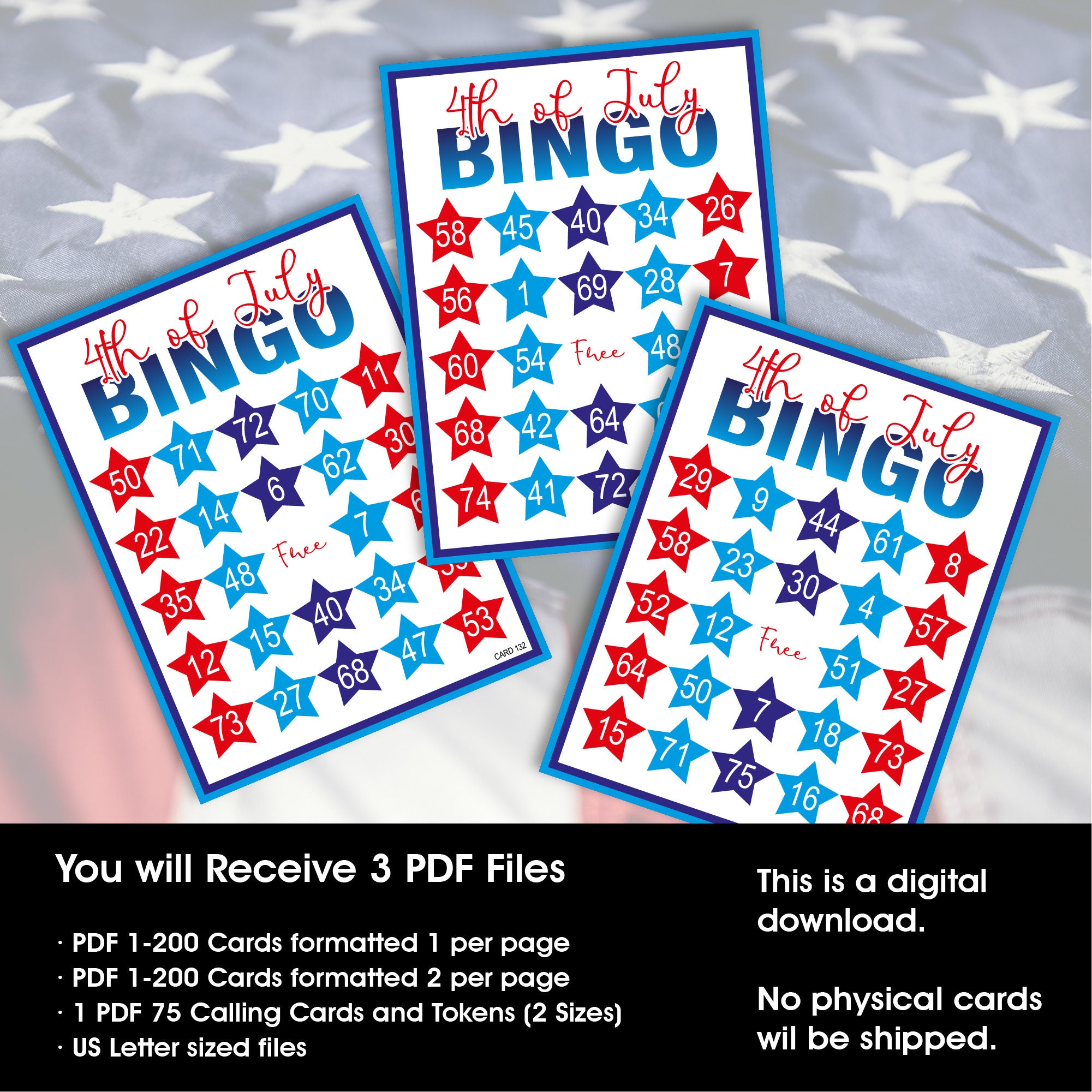200 4th of July Bingo Cards, 1 or 2 per Page, Fun Party Game, July 4th ...