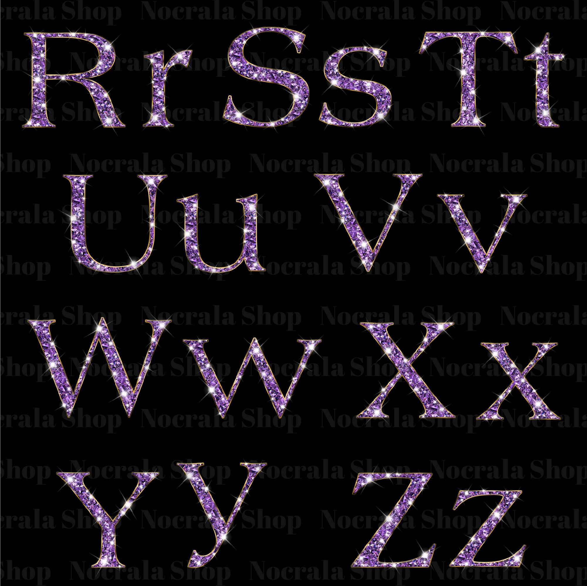 Purple Diamond Alphabet Clipart PNG Digital Clip Art - Etsy