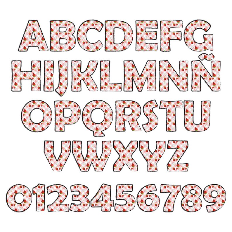 4 Strawberry Alphabets Clipart, PNG Digital Clip Art, Strawberry ...