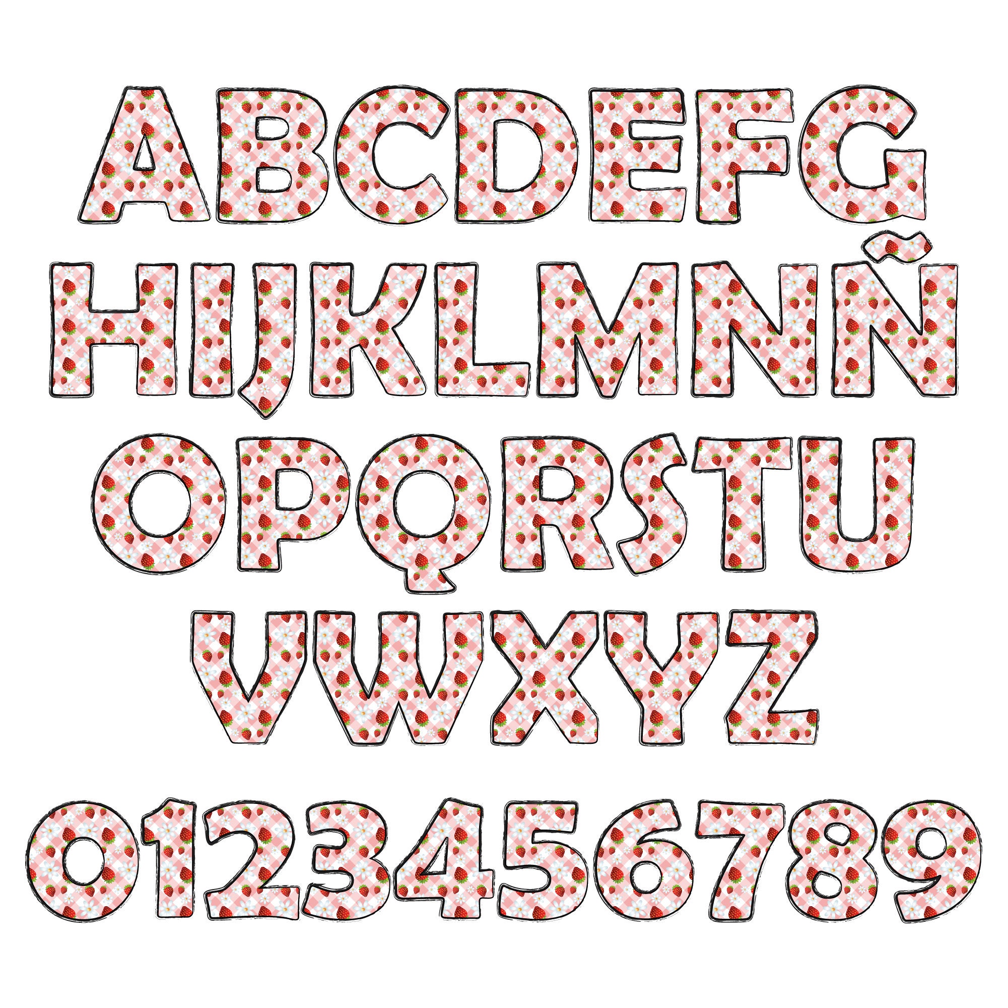 4 Strawberry Alphabets Clipart, PNG Digital Clip Art, Strawberry ...