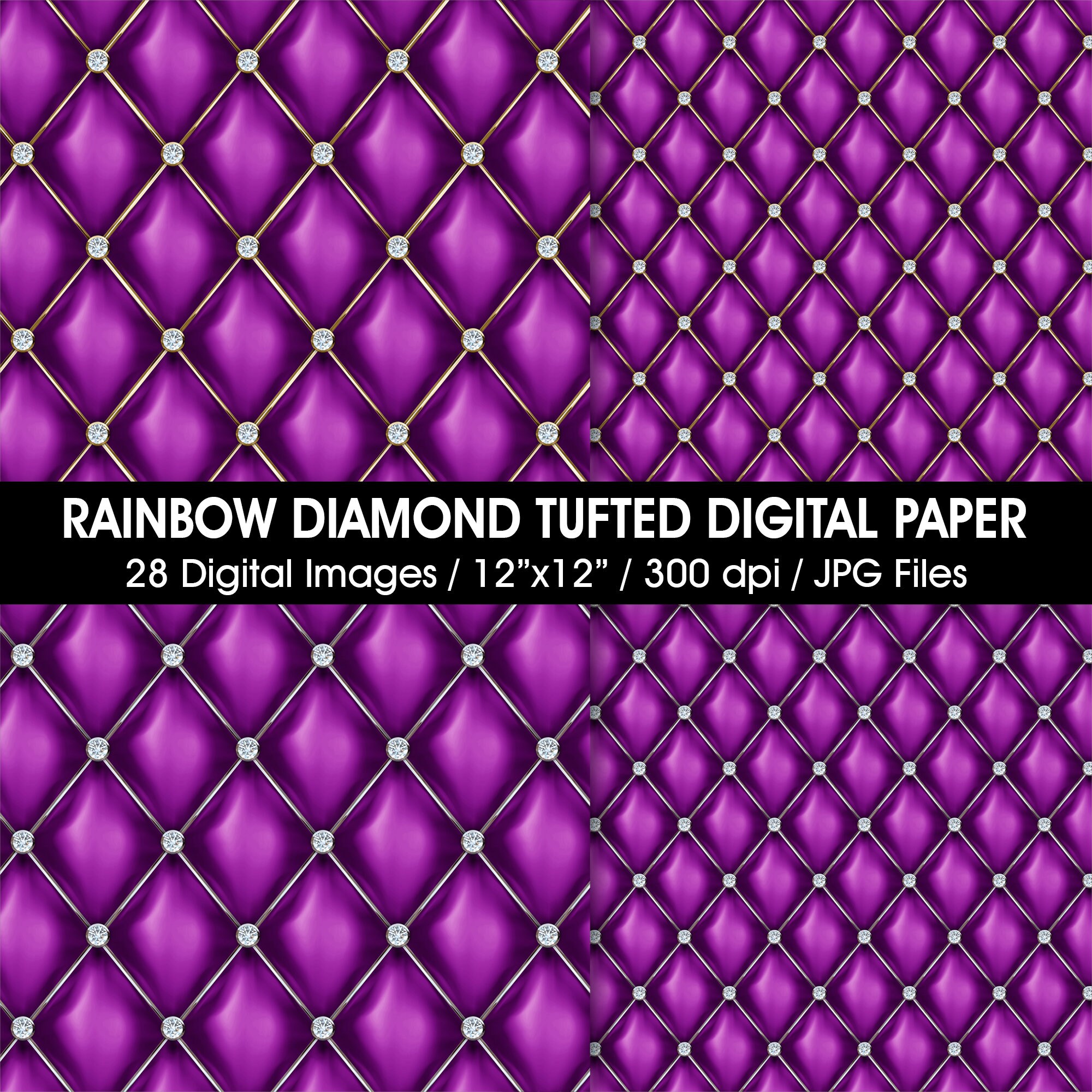 Rainbow Diamond Tufted Digital Paper, Pastel Scrapbook Papers, Luxury ...
