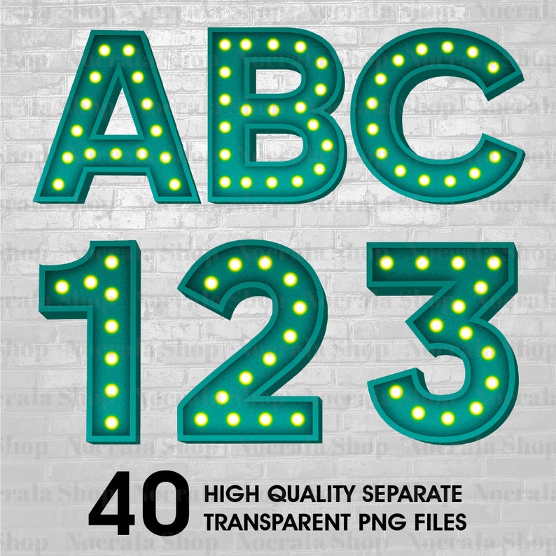 Turquoise Marquee Alphabet Clipart, Letters, Numbers, Symbols (PNG ...