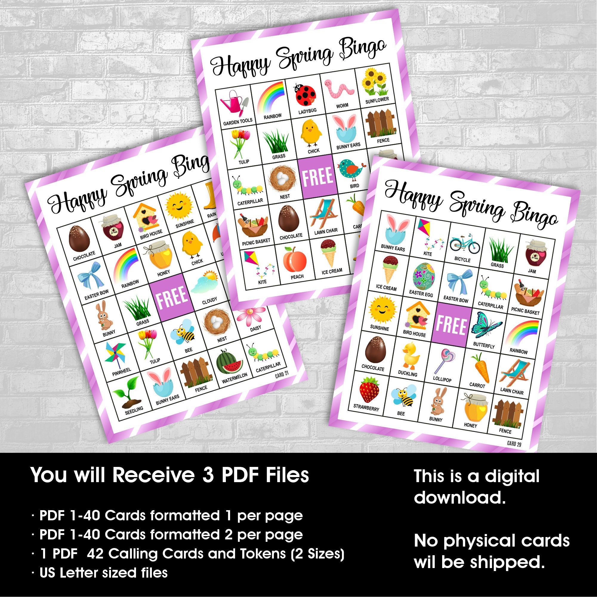 40 Spring Bingo Cards, 1 or 2 per Page, Spring Party Game, Spring Break ...