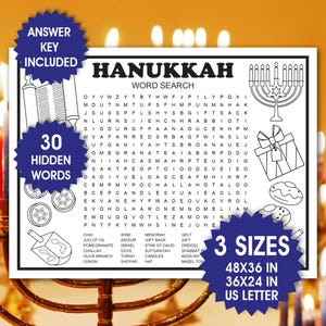 Giant Hanukkah Word Search, Hanukkah Game, Printable Hanukkah Search ...