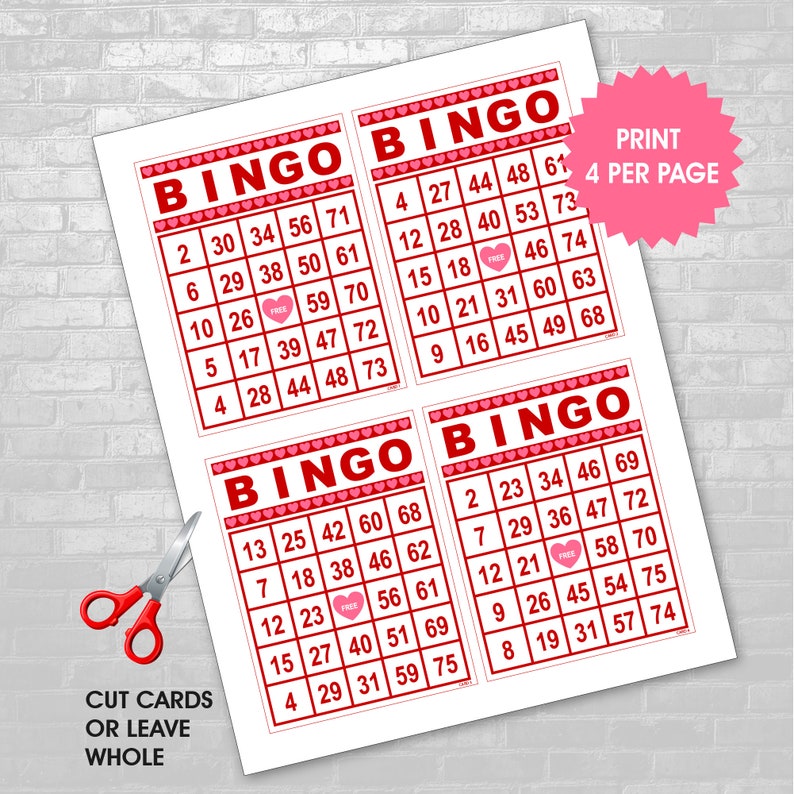 100 Romantic Bingo Cards, 1, 2, or 4 per Page, Party Game, Valentine's ...