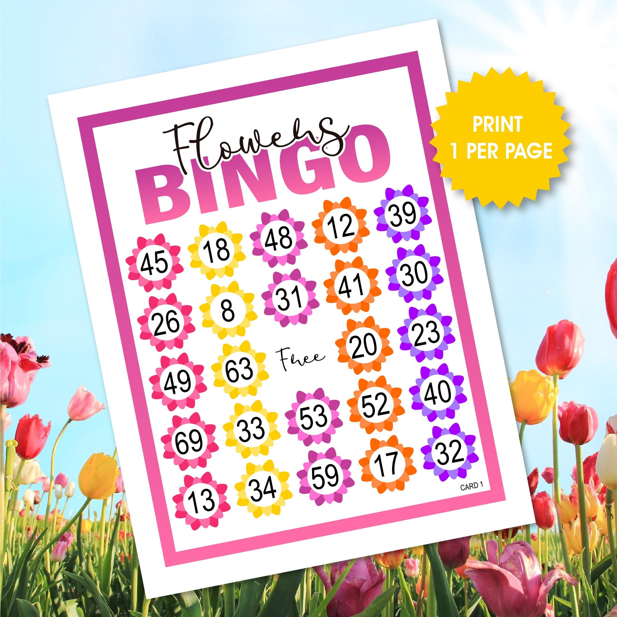 Flowers Bingo Game, 100 Cards, Spring Party Game, Spring Bingo Cards ...