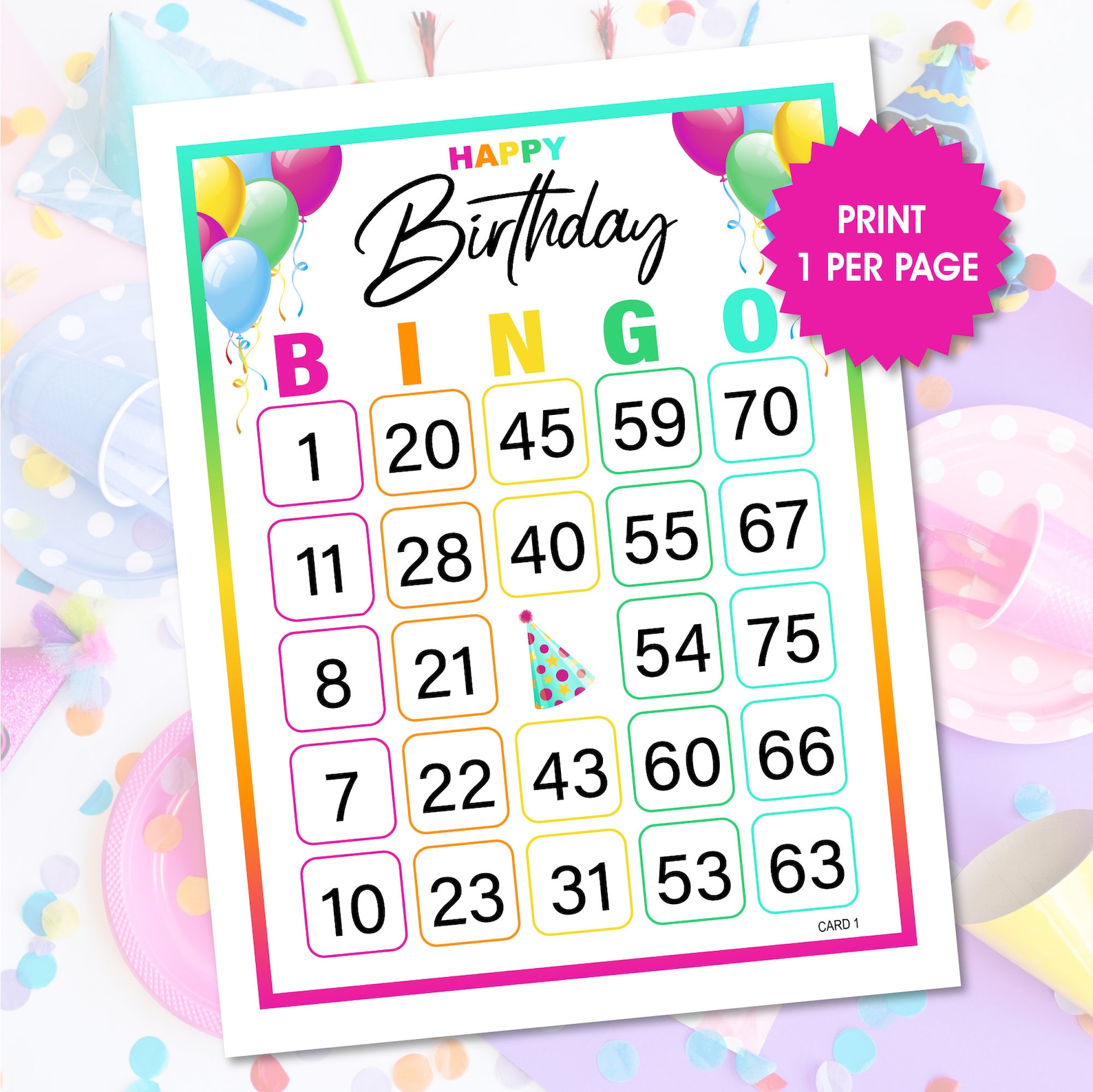 50 Happy Birthday Bingo Cards, 1,2 or 4 per Page, Fun Party Game ...