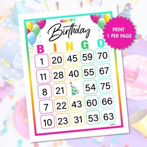 50 Happy Birthday Bingo Cards, 1,2 or 4 per Page, Fun Party Game ...