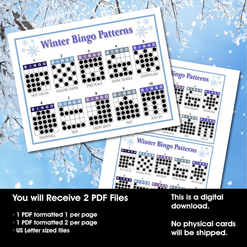 10 Winter Bingo Patterns, Printable Bingo Game, Bingo Tournament ...