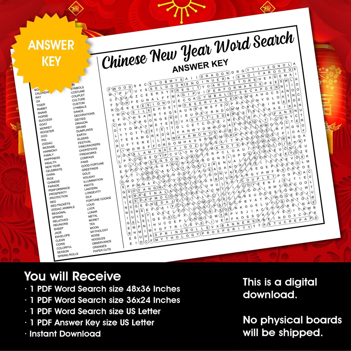Giant Chinese New Year Word Search, Lunar New Year Game, Printable New ...