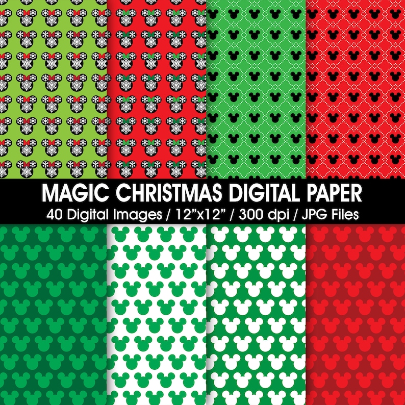 40 Christmas Mickey Magic World Digital Paper, Mickey Christmas ...