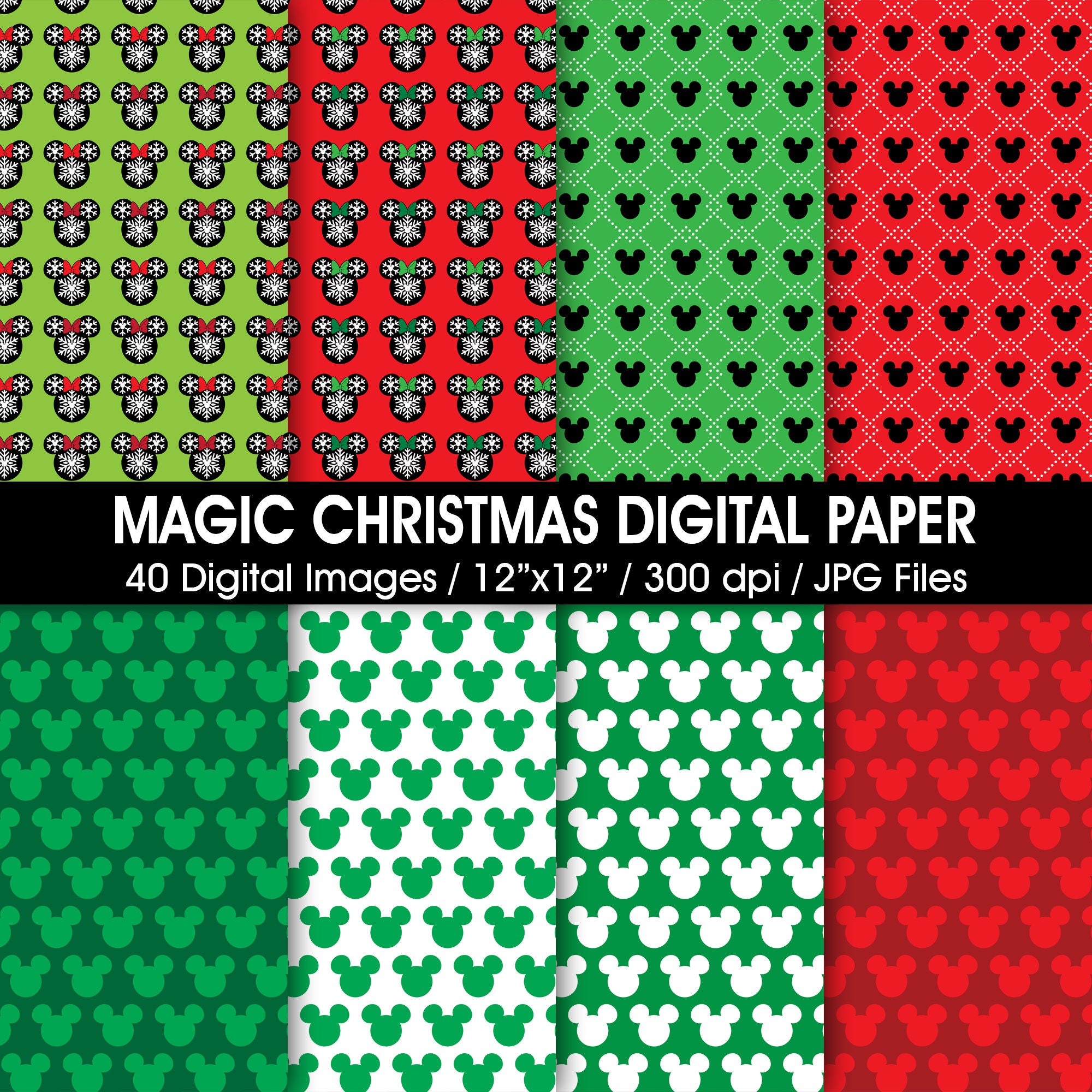 40 Christmas Mickey Magic World Digital Paper, Mickey Christmas ...