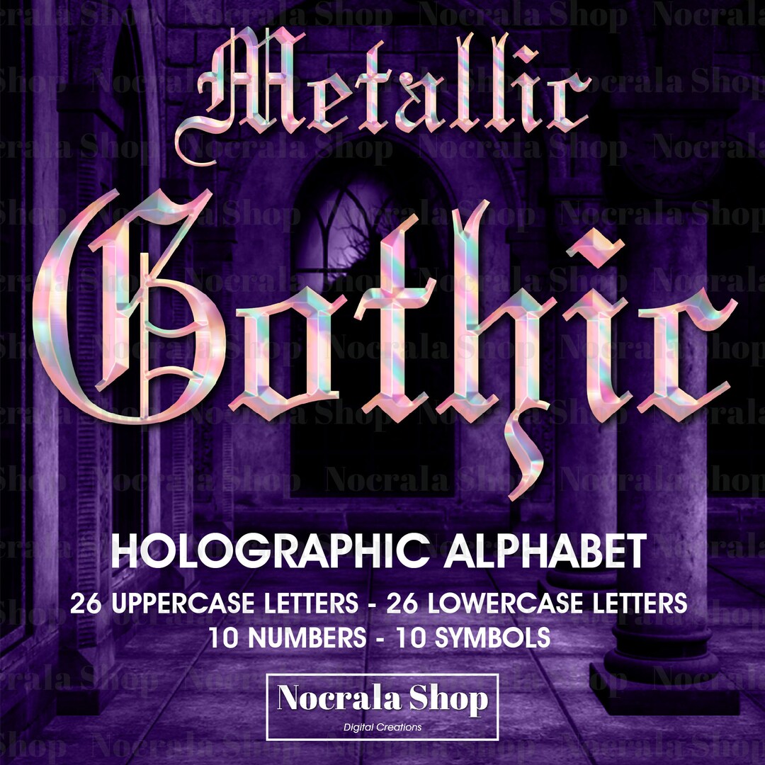 Gothic Holographic Alphabet Clipart, PNG Digital Clip Art, Iridicent ...