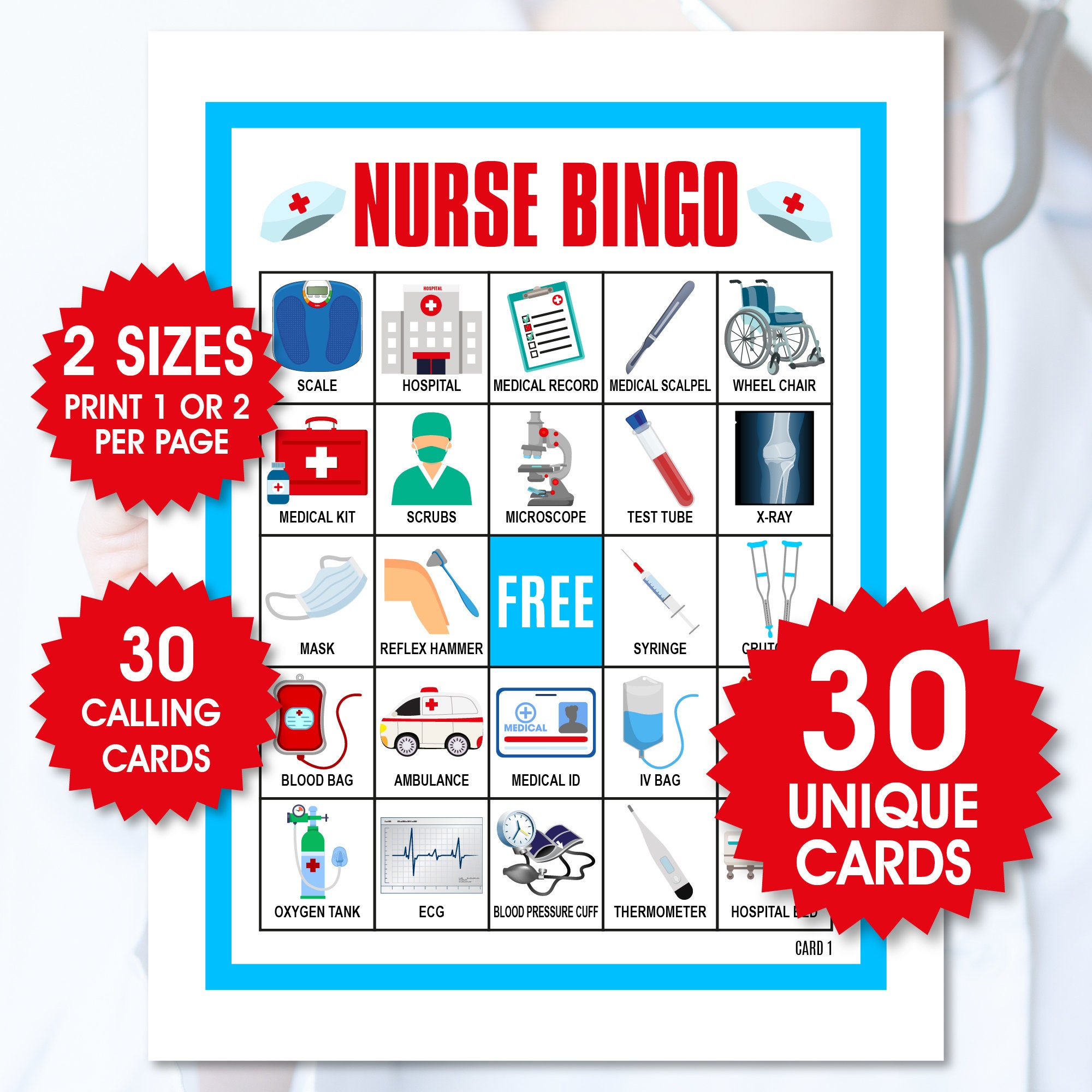 30 Printable Nurse Bingo Cards, Doctor Bingo, Fun Bingo, Nurse ...