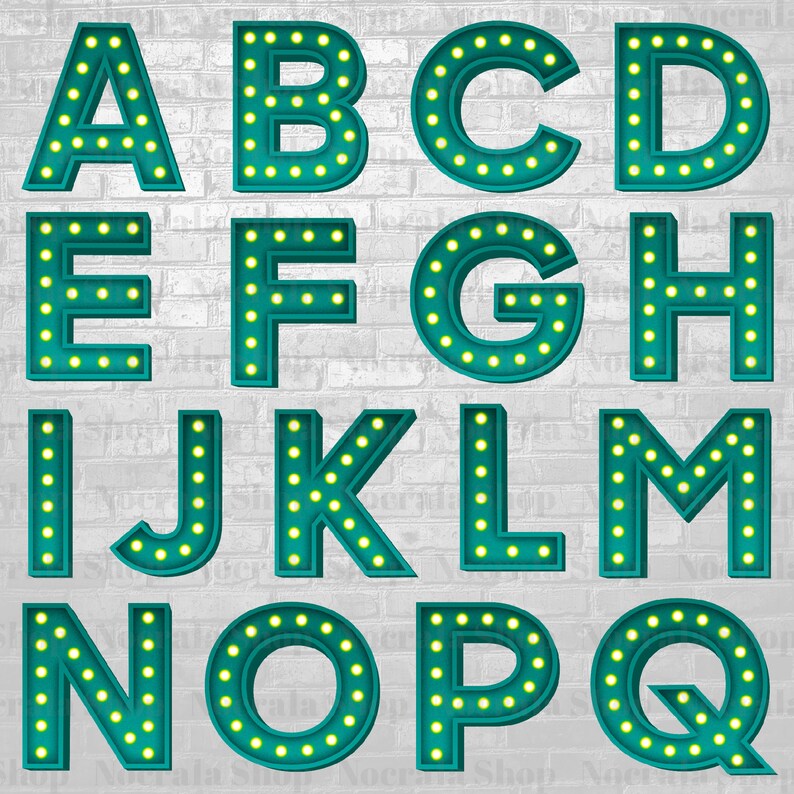 Turquoise Marquee Alphabet Clipart, Letters, Numbers, Symbols (PNG ...