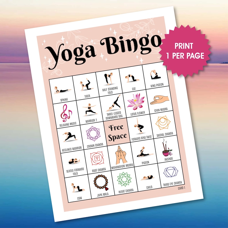 40 Yoga Bingo Cards, 1 or 2 per Page, Fun Party Game, Yoga Class ...
