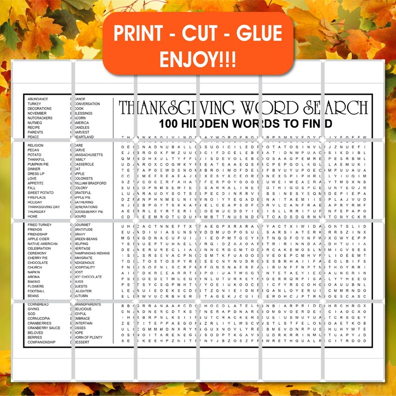 Giant Thanksgiving Word Search, Thanksgiving Fun Game, Printable Word ...
